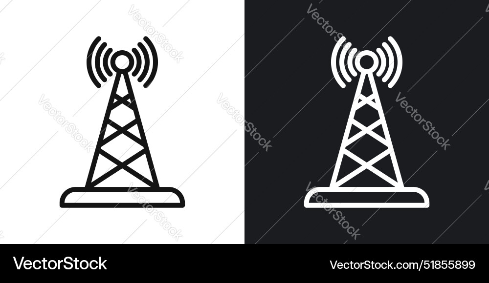 Broadcast tower icon set in black and white Vector Image