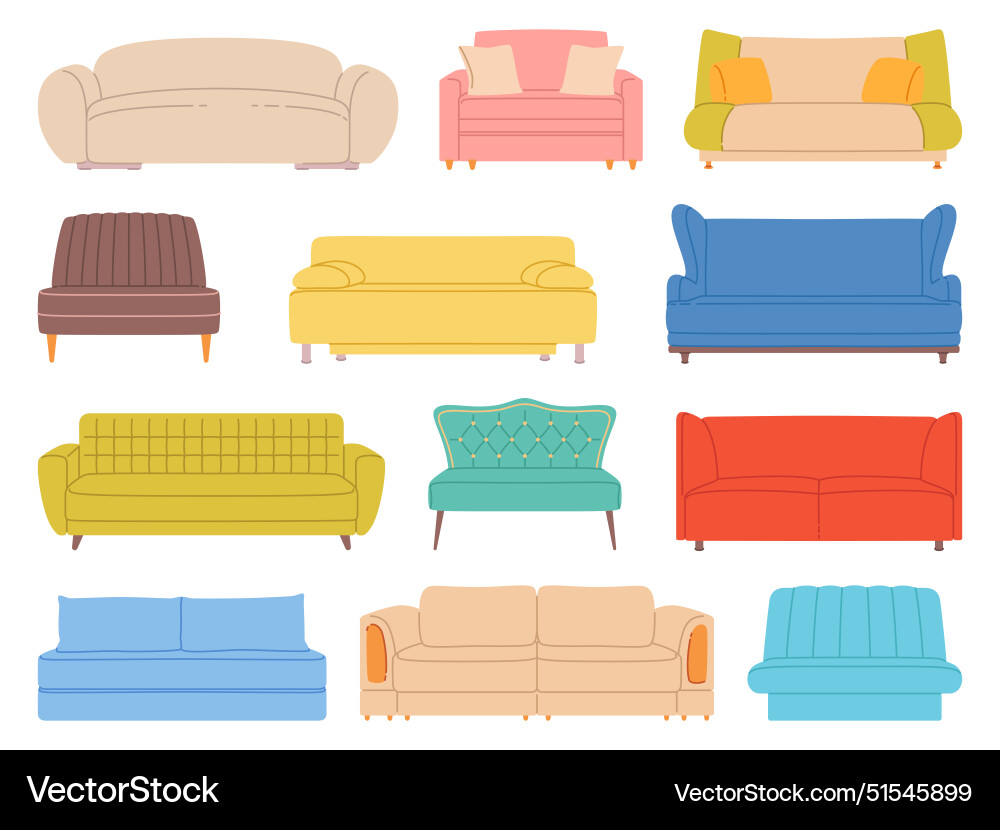 Cartoon couches and sofas home interior soft Vector Image