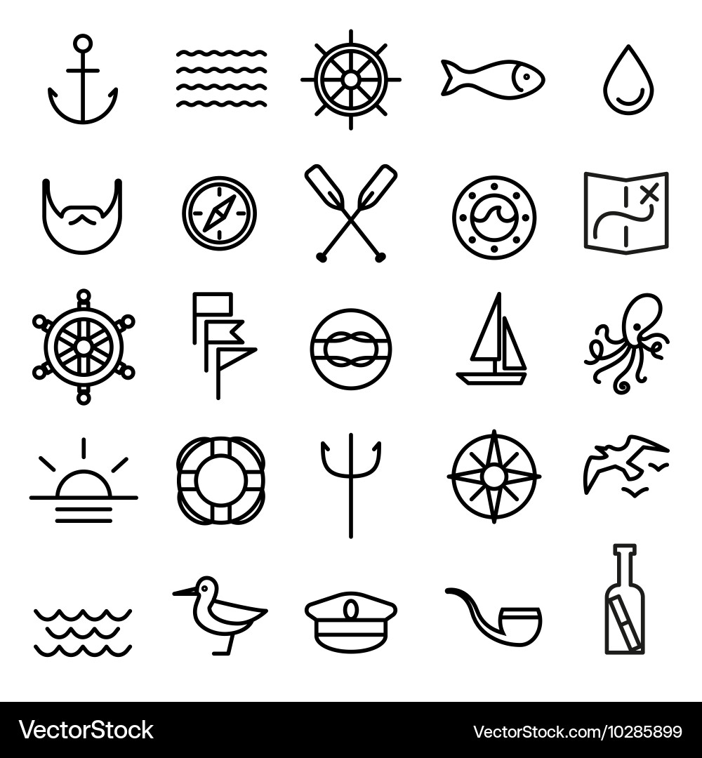 Nautical marine line icons set Royalty Free Vector Image