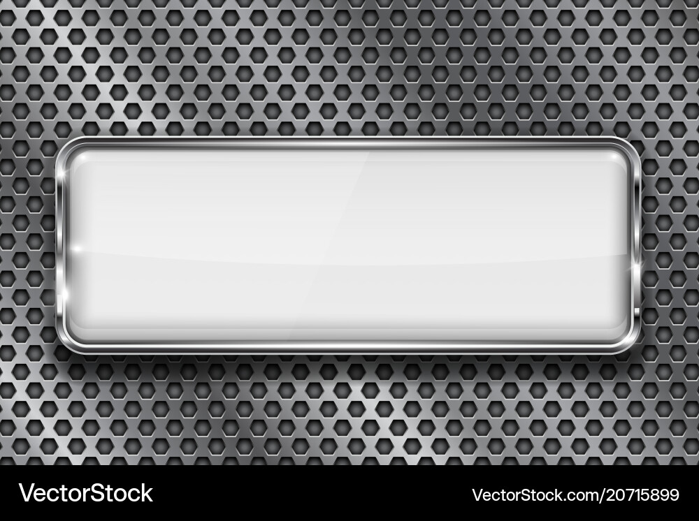 Rectangle white 3d button with chrome frame Vector Image