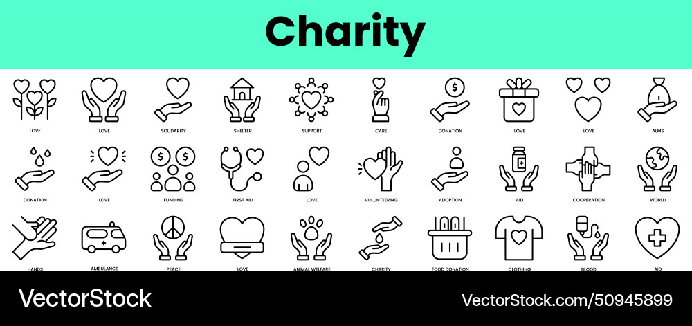 Set of charity icons linear style icon bundle Vector Image