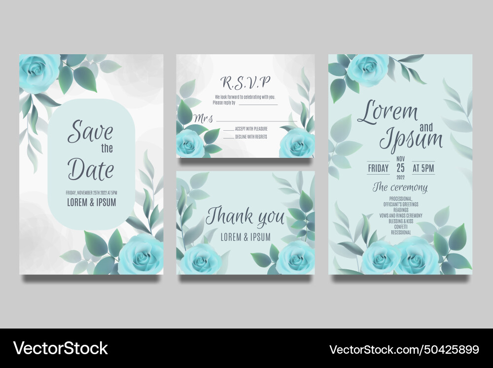 Wedding invitation template with blue roses Vector Image