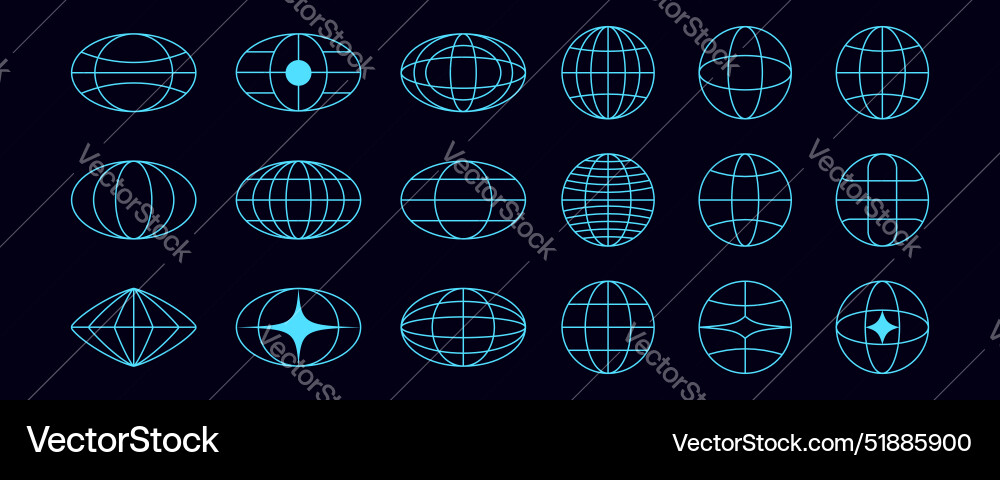 Cyberpunk 2d wireframe spheres and globes Vector Image