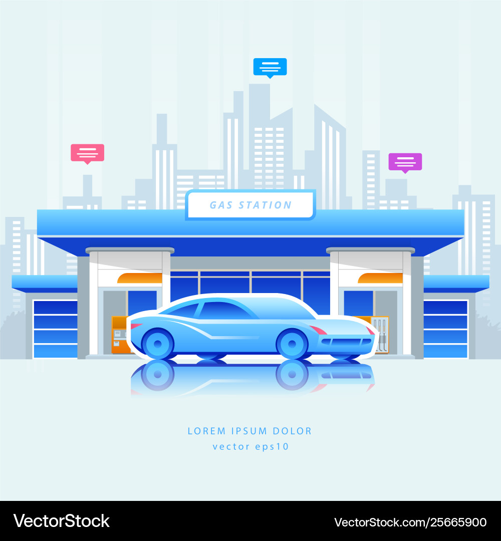 Gas station with car Royalty Free Vector Image
