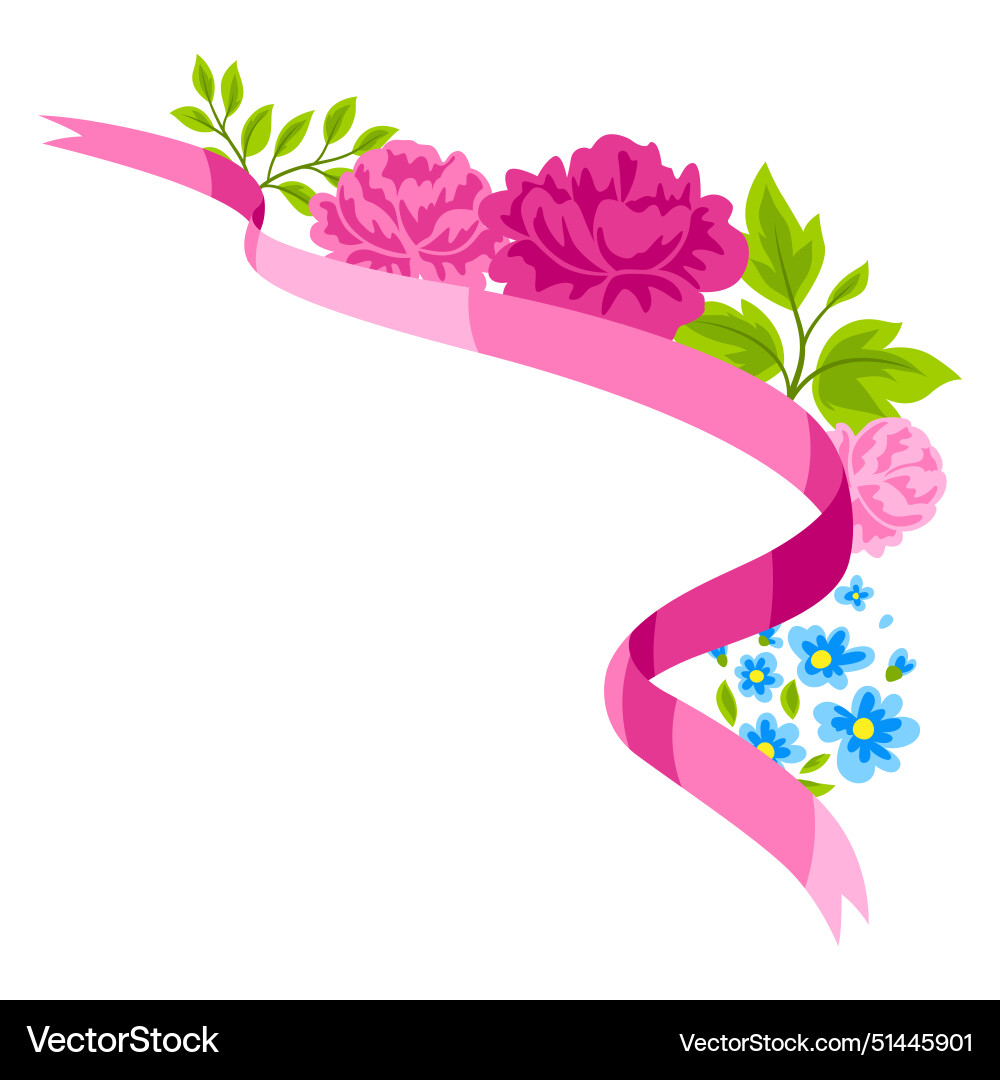 Background with flowers and ribbon beautiful Vector Image