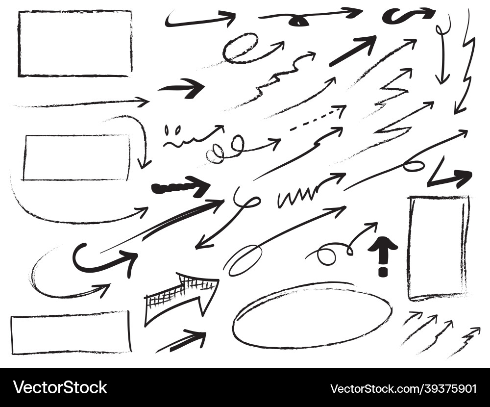 Hand drawn arrows rectangles and circle comic Vector Image