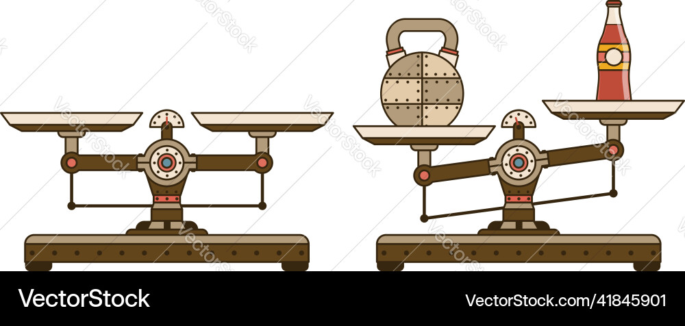 Industrial scales with weights - steampunk cartoon