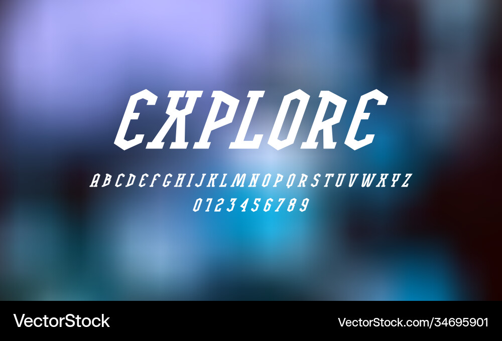 Oblique narrow serif font Royalty Free Vector Image