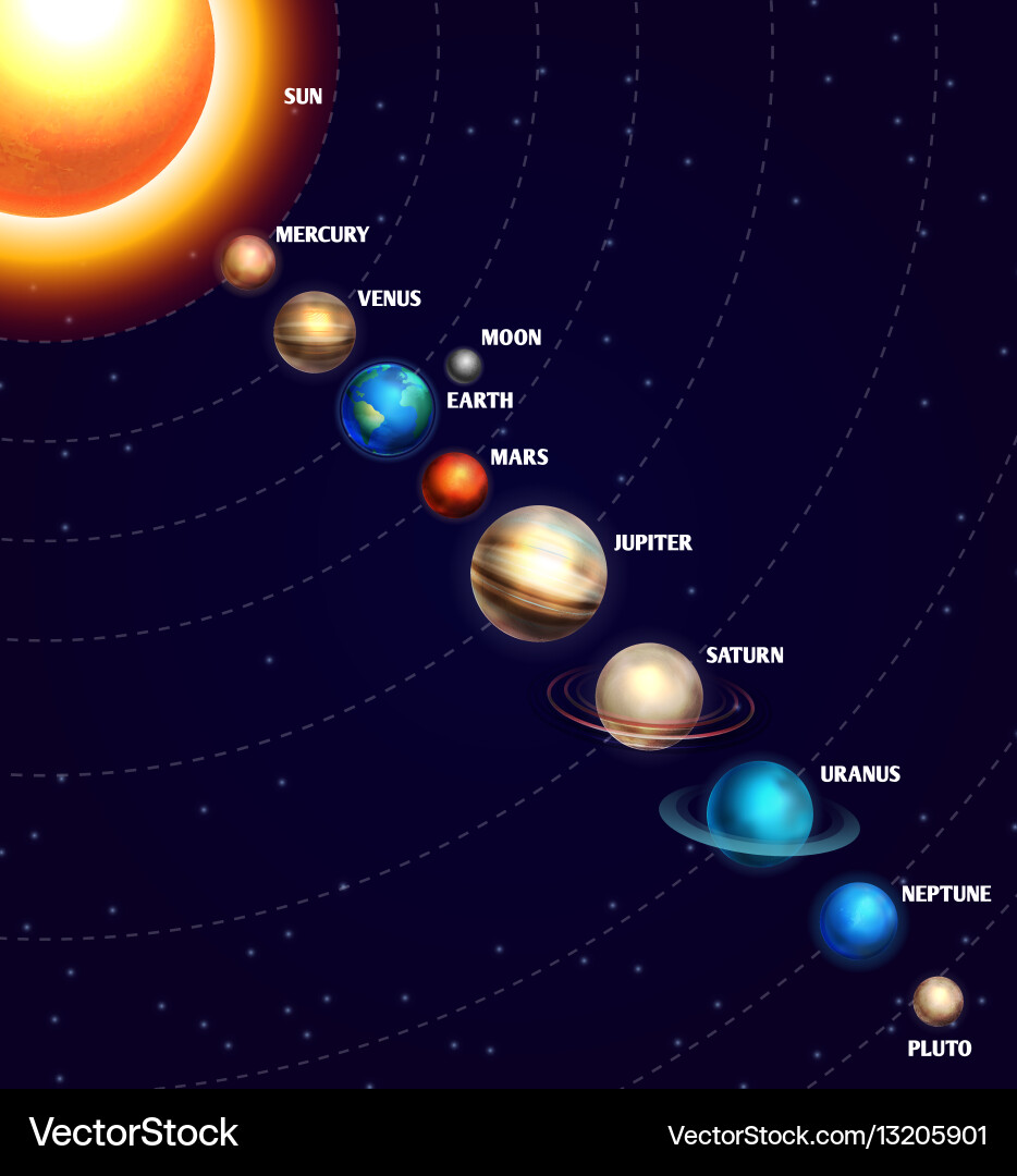 Solar system with sun and planets on orbit Vector Image