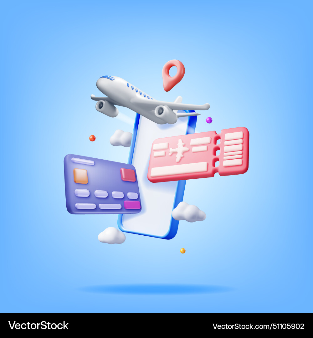 3d airline ticket airplane and phone Royalty Free Vector