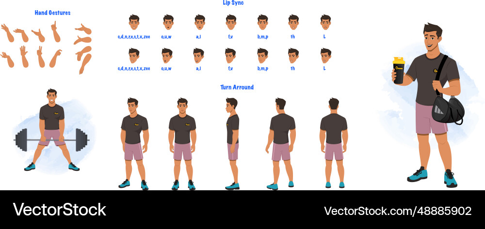 A coach model sheet creation set male trainer t Vector Image