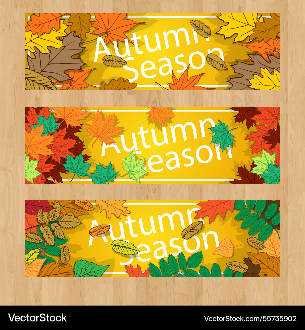 Autumnal banners with hand drawn leaves Royalty Free Vector