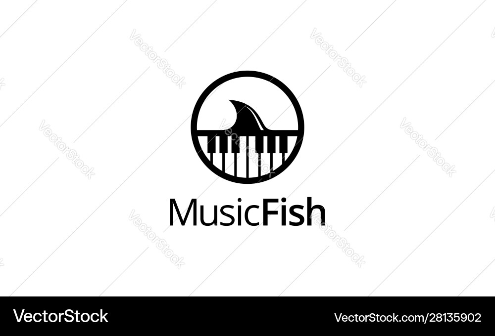 Black creative music fish logo Royalty Free Vector Image