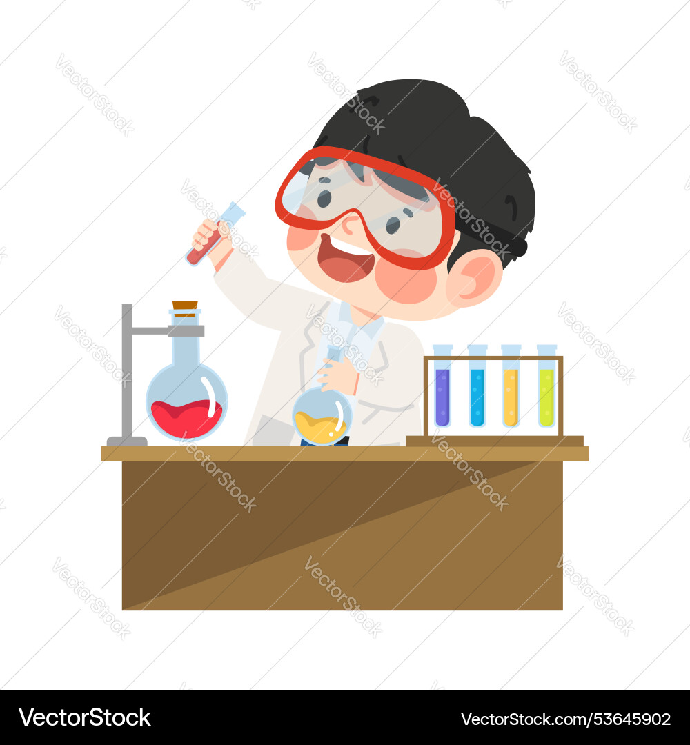 Cute boy student scientist do research in the lab Vector Image