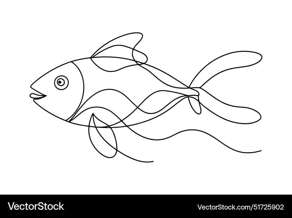 Fish continuous line art on white background Vector Image