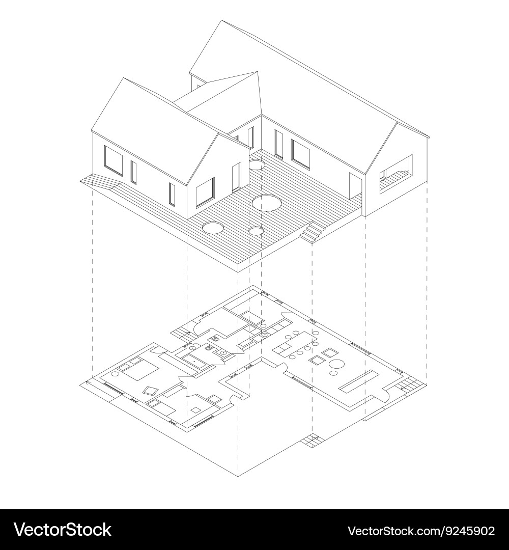 House projection with plan Royalty Free Vector Image