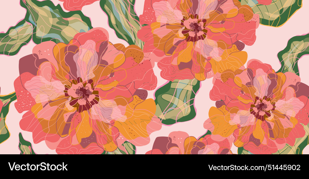 Mosaic stylized blooming flowers and leaves Vector Image