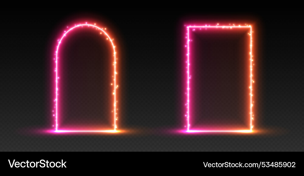 Neon door and arch with sparkles gradient glowing Vector Image
