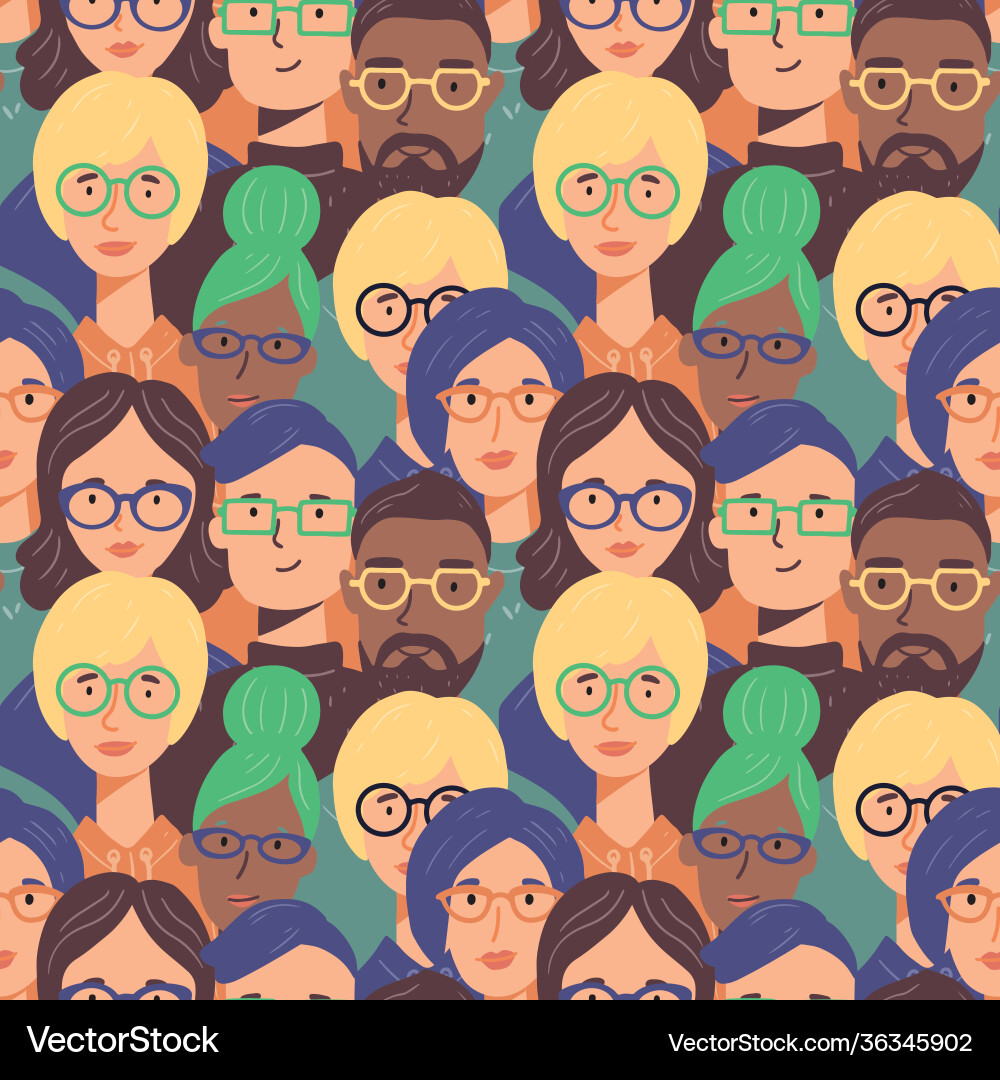 Seamless pattern different people faces Royalty Free Vector
