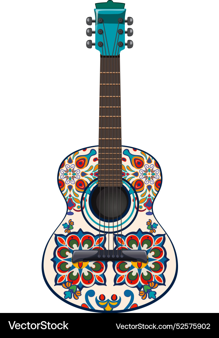 Vibrant guitar with traditional mexican patterns Vector Image
