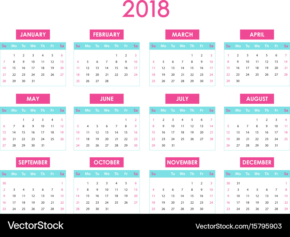 2018 calendar Royalty Free Vector Image - VectorStock