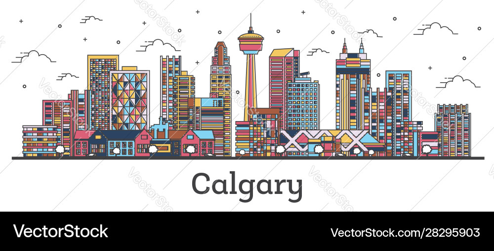 Calgary City Skyline Outline Royalty Free Vector Image