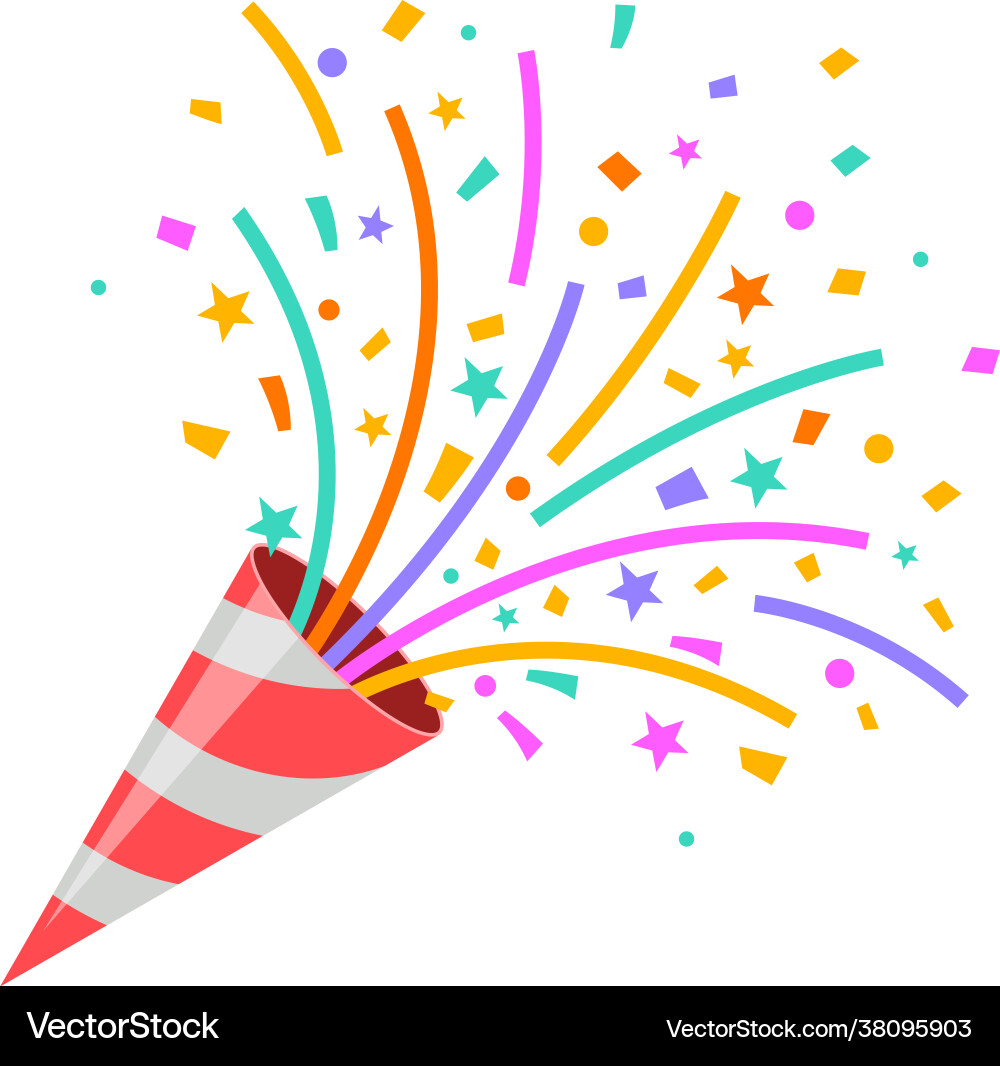 Exploding party popper on white background Vector Image