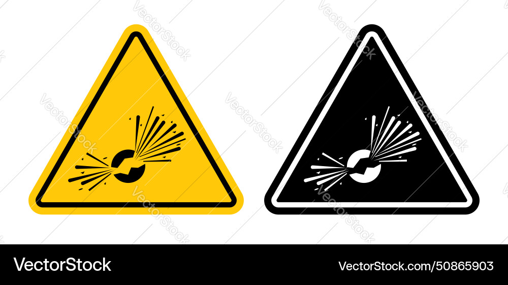 Explosive materials hazard sign icon set warning Vector Image