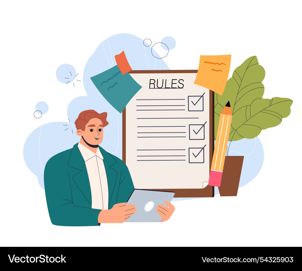 Man with rules young guy near clipboard list Vector Image