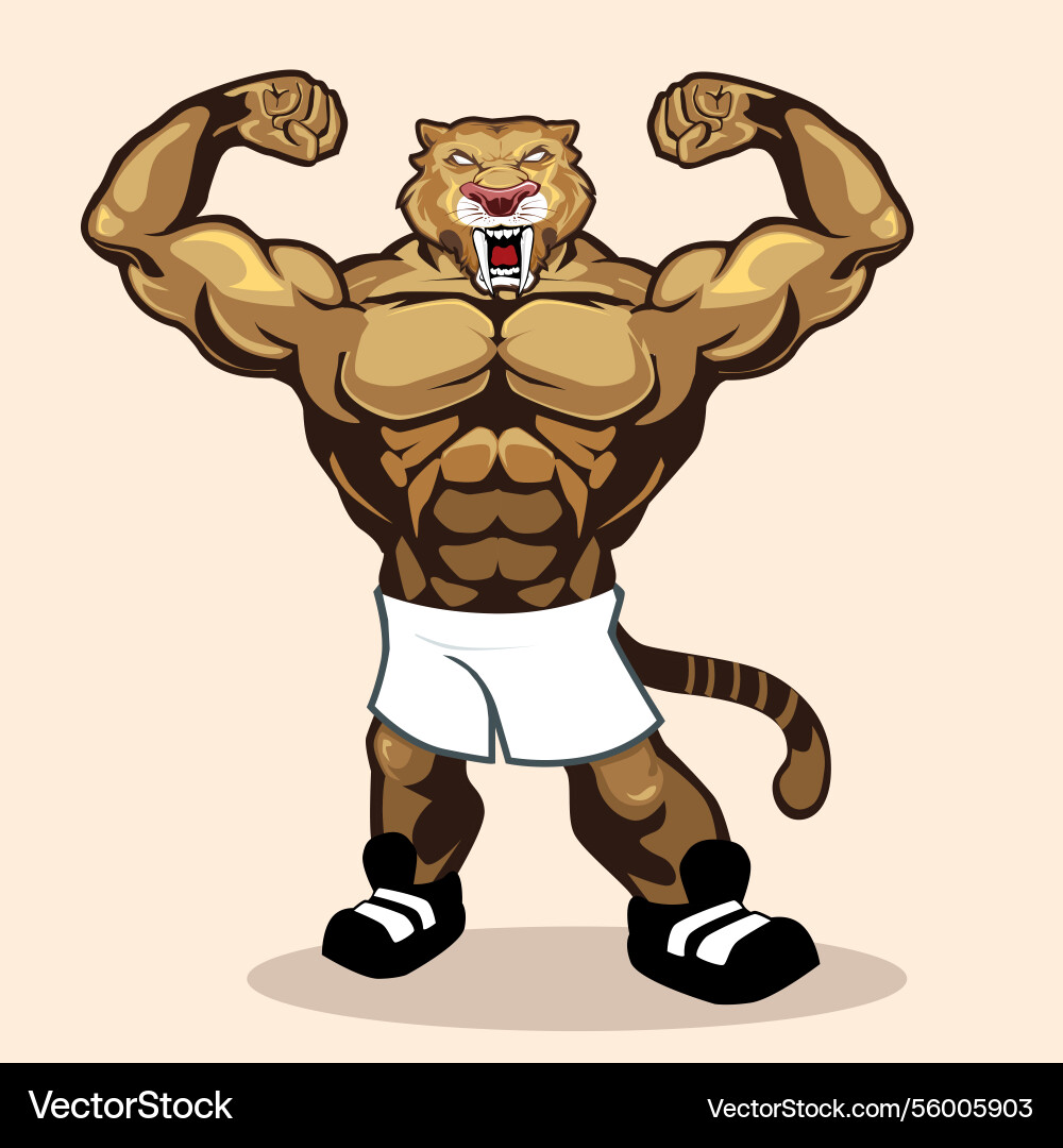 Tiger muscle mascot cartoon Royalty Free Vector Image