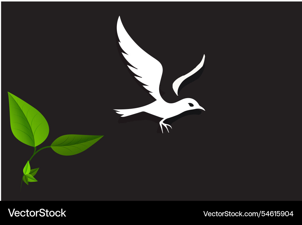 A white bird with green life and black background Vector Image