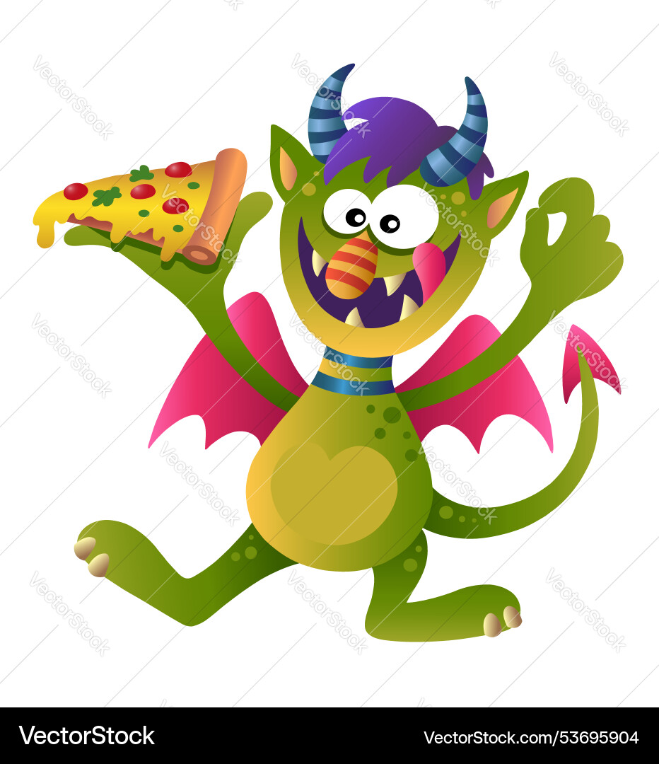 Cartoon monster eat pizza Royalty Free Vector Image