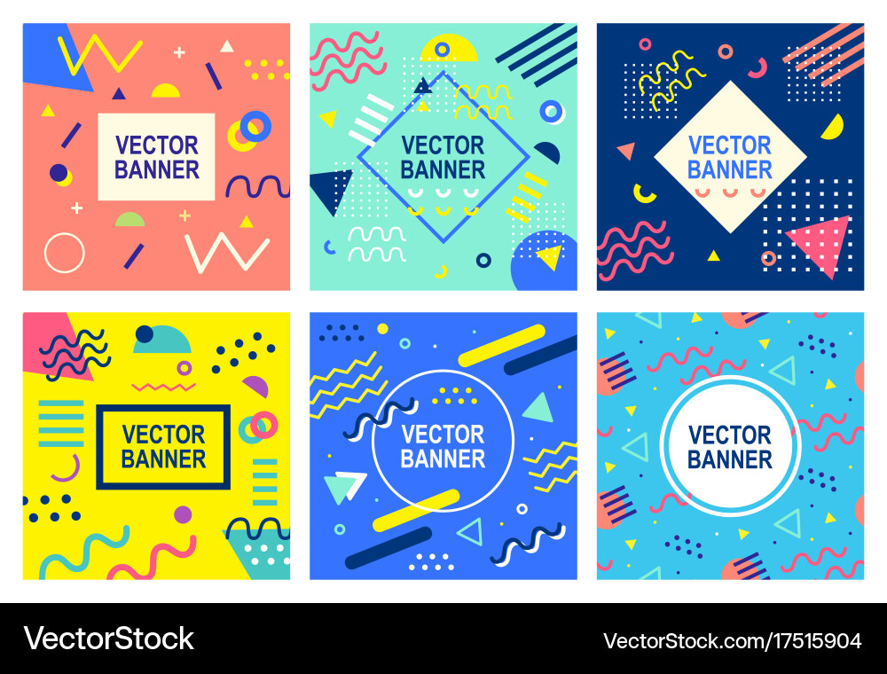 Memphis style banner templates collection Vector Image