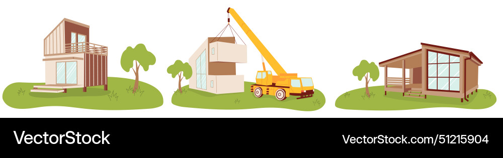 Modular homes collection wooden eco-friendly Vector Image