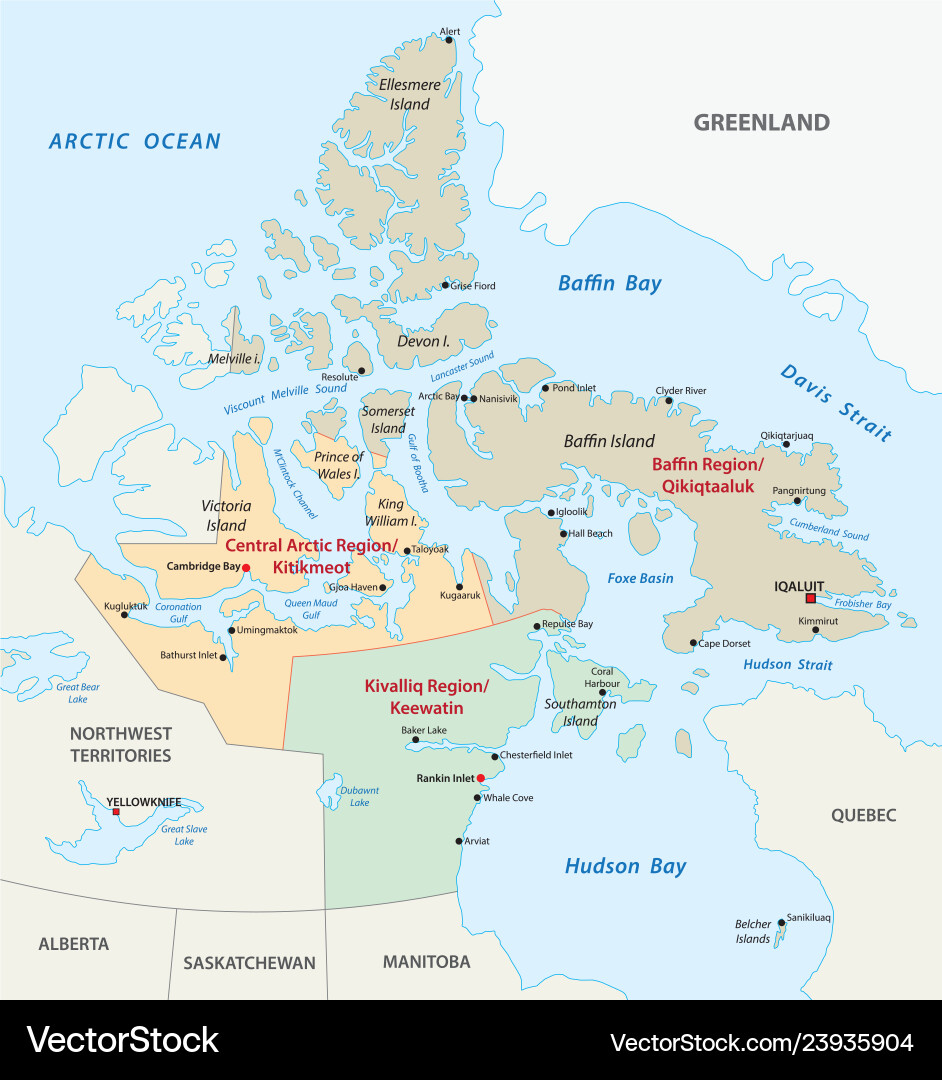 Nunavut administrative and political map Vector Image