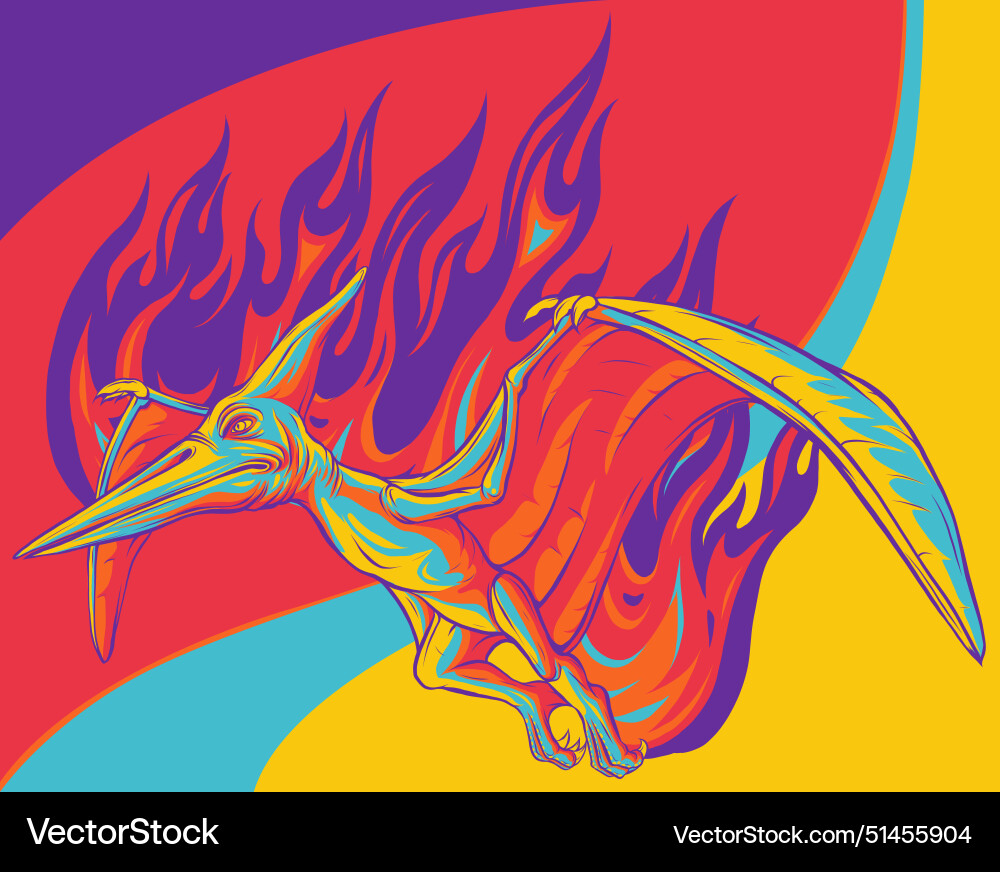 Pterosaur with flames Royalty Free Vector Image