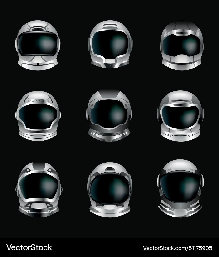 Astronaut helmets realistic cosmonaut mask set Vector Image