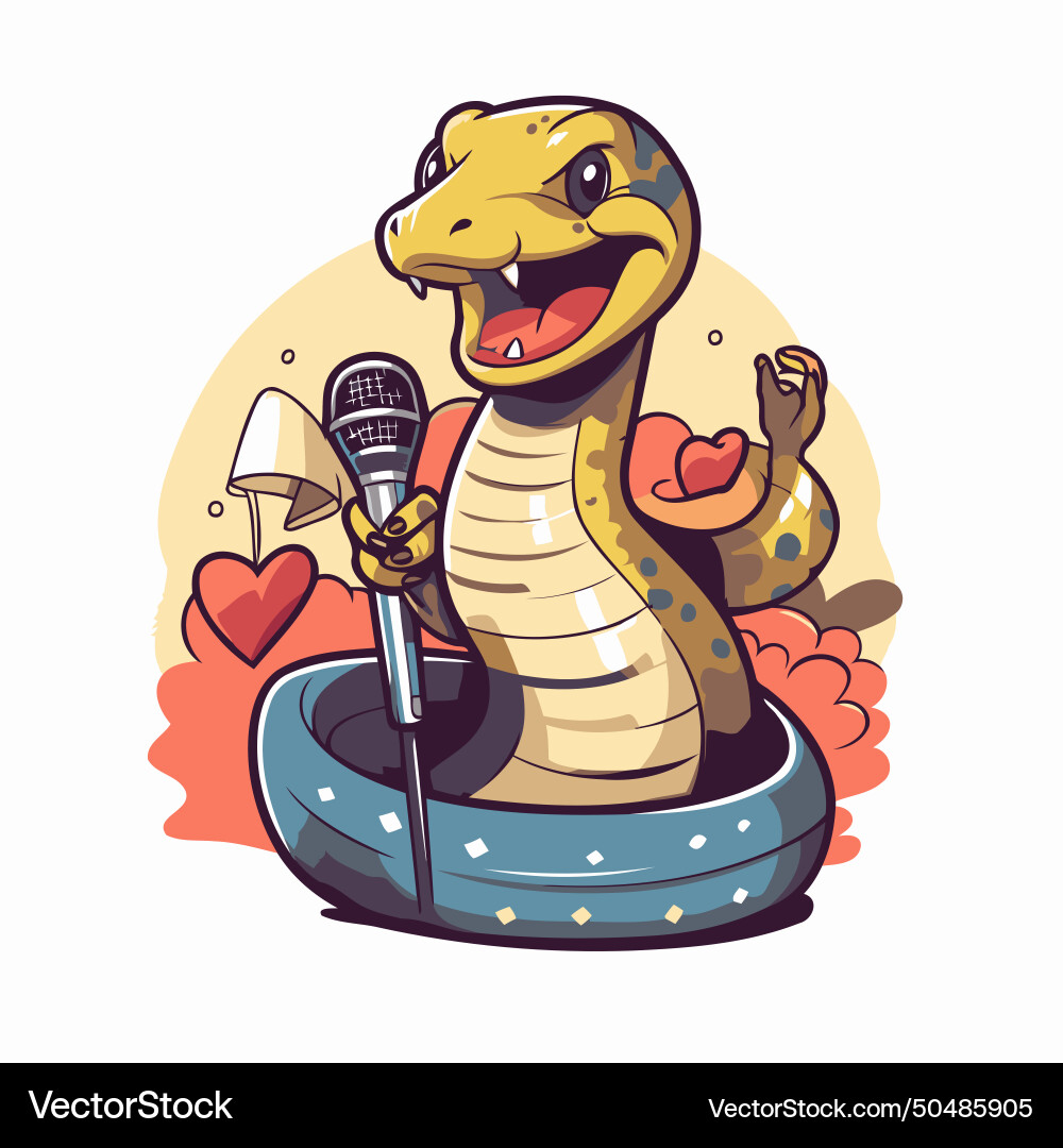 Cute cartoon snake holding a microphone Royalty Free Vector