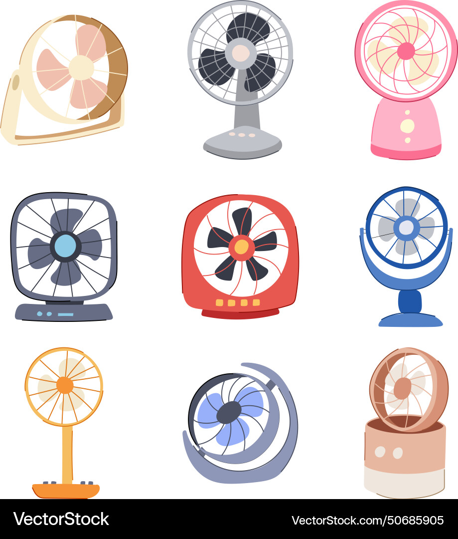Desk fan set cartoon Royalty Free Vector Image