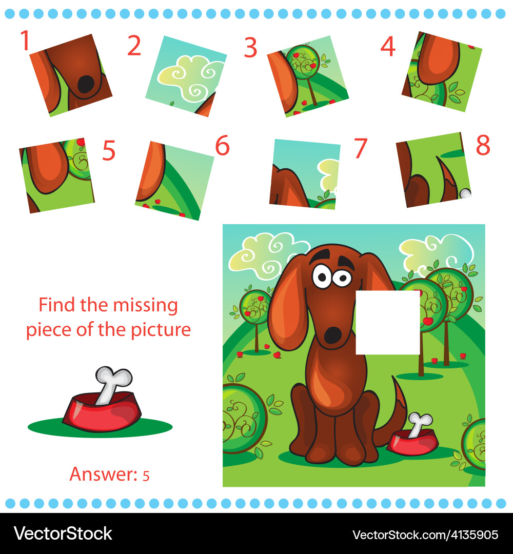 Find missing piece - puzzle game for children Vector Image