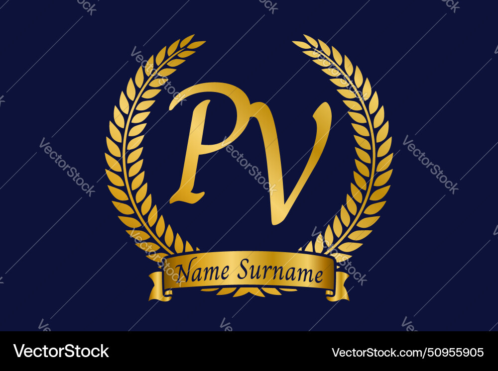 Initial letter p and v pv monogram logo design Vector Image