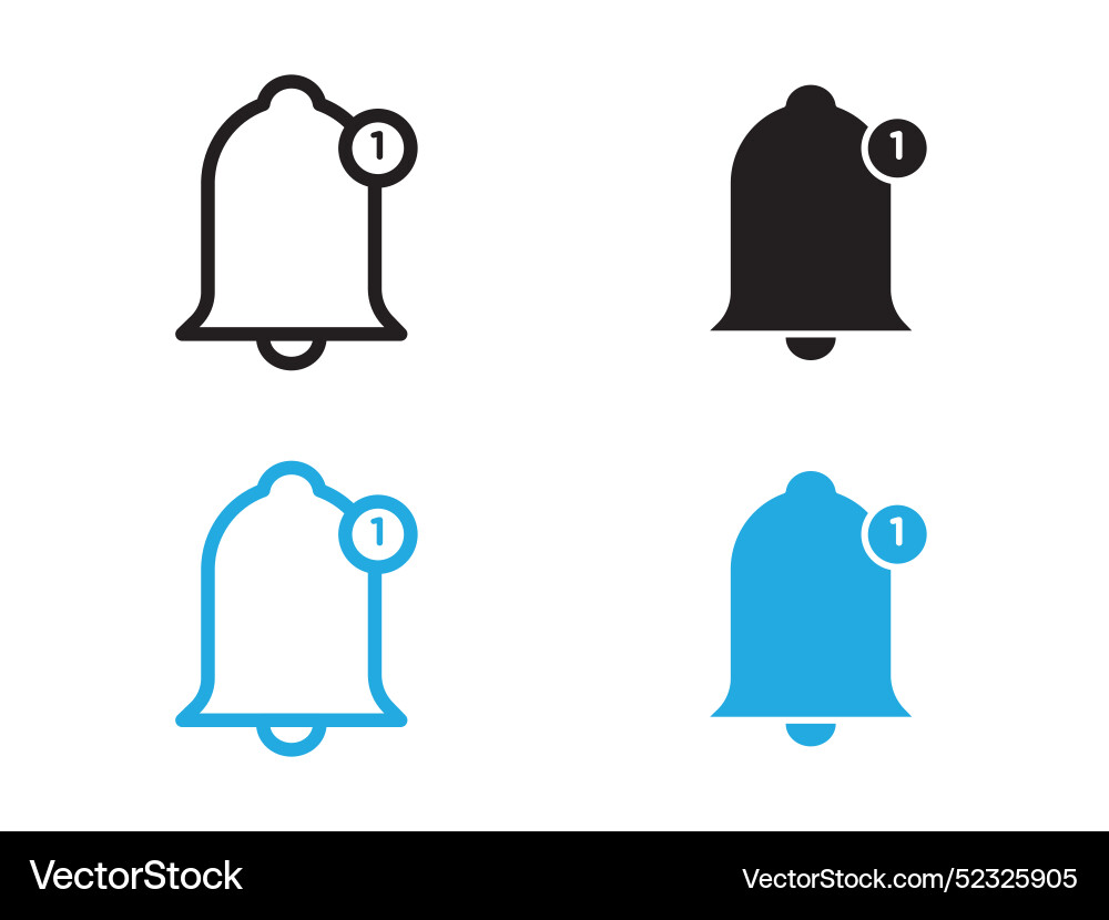Notification bell icon black and white outline Vector Image