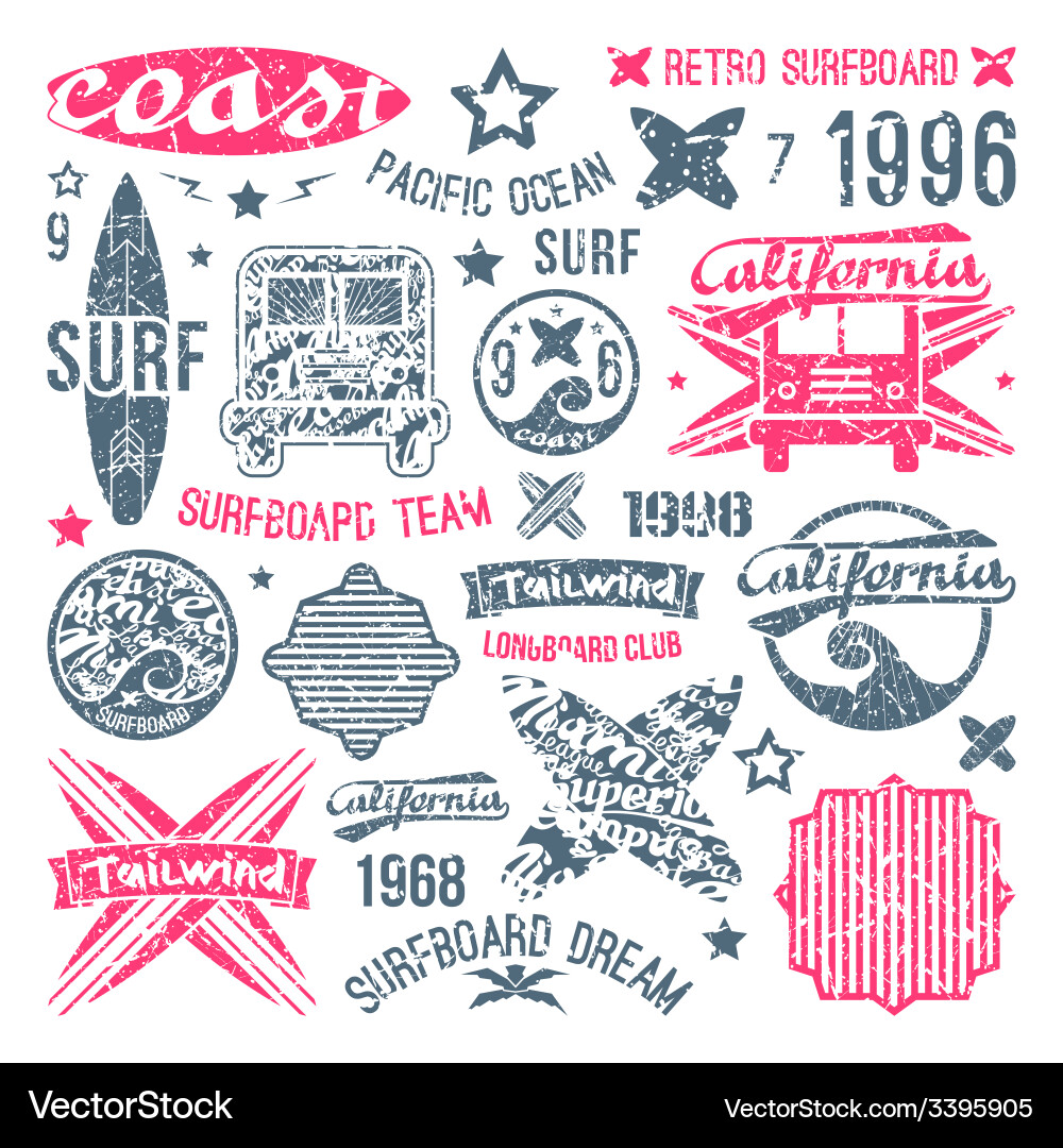 Retro Surfing Emblem & Graphics Royalty Free Vector