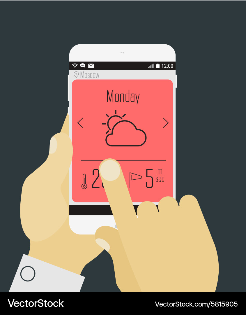 Weather mobile app mockup Royalty Free Vector Image