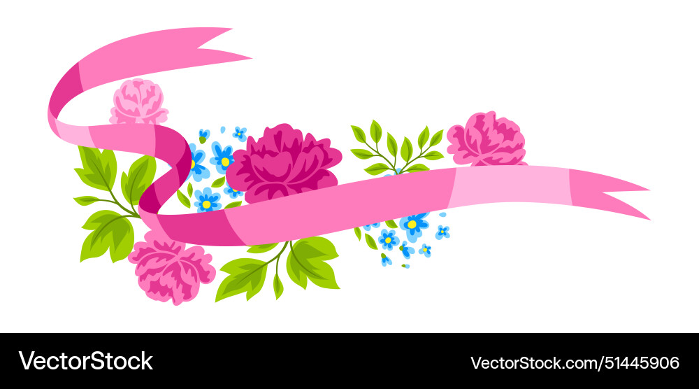 Background with flowers and ribbon beautiful Vector Image