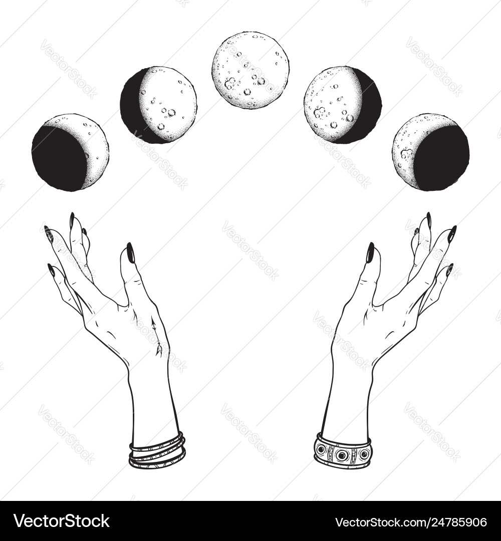 Moon Phases Witch Hands Royalty Free Vector Image