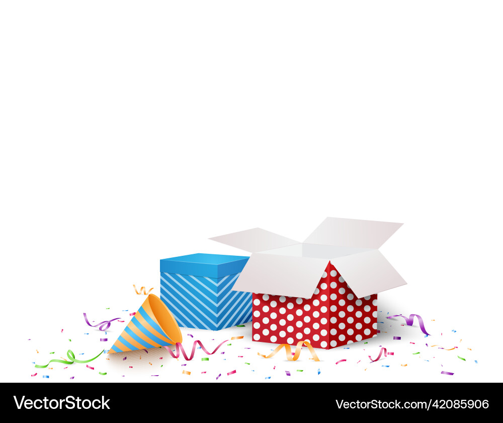 Open box with colorful confetti Royalty Free Vector Image