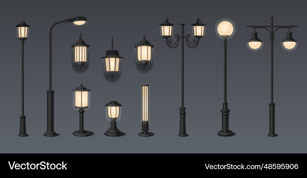 Realistic Street Lamps Collection Royalty Free Vector Image