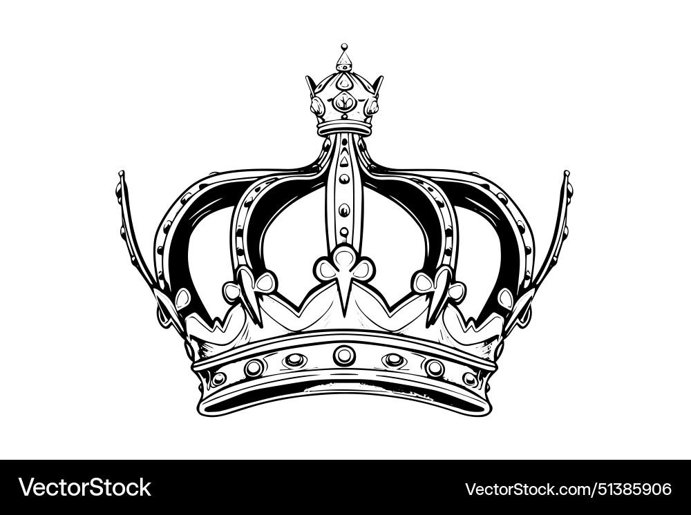 Vintage crown hand drawn ink sketch engraved Vector Image