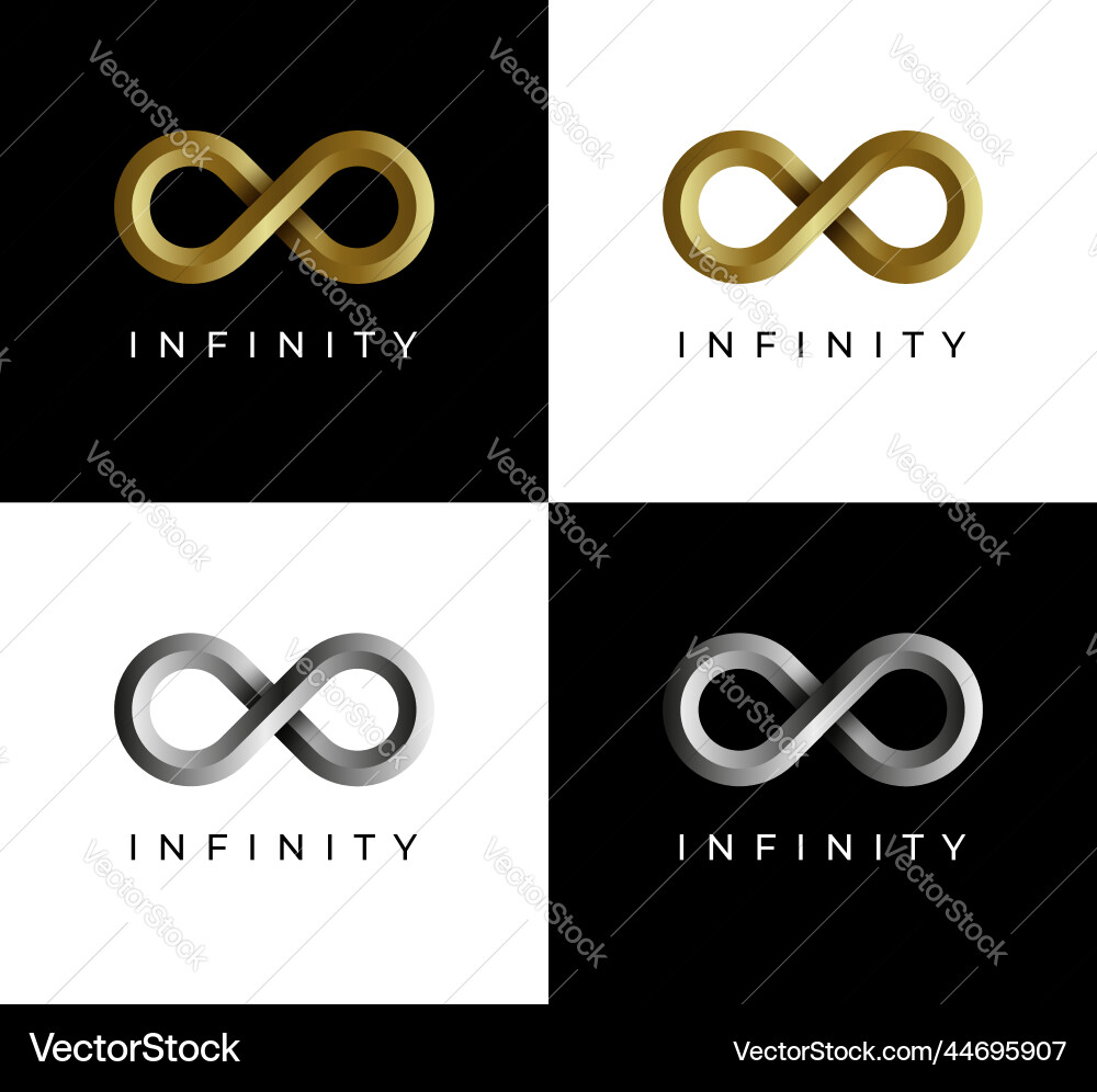 3d infinity logo in golden and silver colors Vector Image